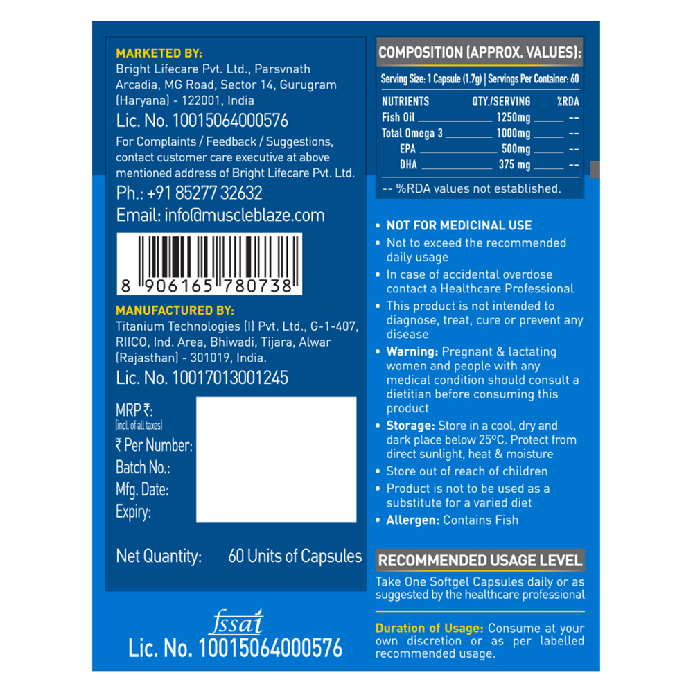 MuscleBlaze Biozyme Clear Omega 3, 60 capsules at Best Price in India ...