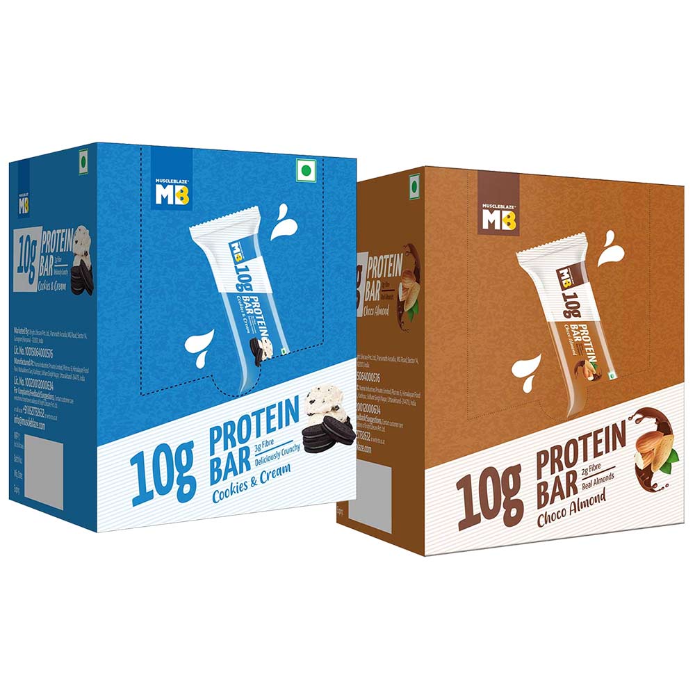 MuscleBlaze Protein Bar 10 g protein 6 bars Cookies & Cream & Choco ...