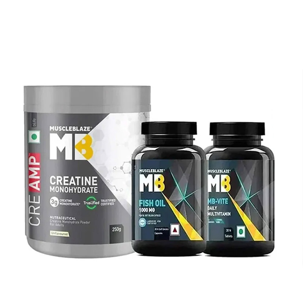 MuscleBlaze Creatine Monohydrate CreAMP 0.55 lb & Fish Oil & MB-VITE 30 ...