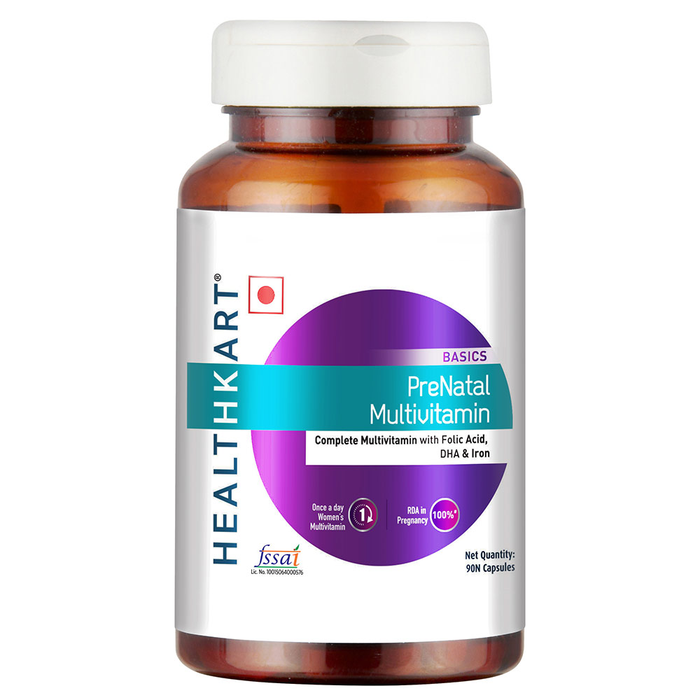 HealthKart Pre-Natal Multivitamin with Folic Acid DHA & Iron, 90 ...