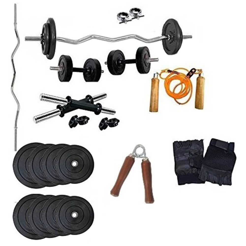 Home Gym Weight Lifting Pack 20 Kg with 3 Rods Glove Rope and Hand Grip ...